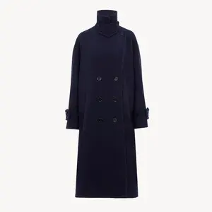 Chloé Double-breasted Wool Coat With Stand Collar - Evening Blue