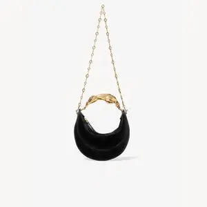 Chloé Suede Crescent Shoulder Bag With Gold Tone Hardware - Black