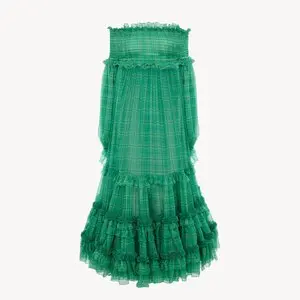 Chloé Off-the-shoulder Ruffled Tiered Dress - Multicolor Green