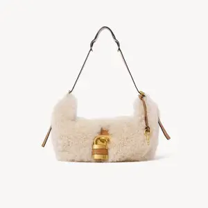 Chloé Chloé Shearling Shoulder Bag With Turn Lock Cloudy Cream