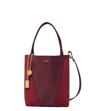 Chloé Small Spin Tote Bag In Suede And Soft Leather - Burnt Red