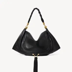 Chloé Leather Shoulder Bag With Braided Handle And Tassel Detail - Black