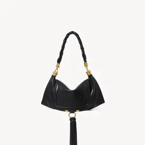 Chloé Marcie Leather Shoulder Bag With Twisted Handle And Tassel - Black