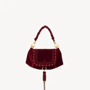 Chloé Chloé Embellished Velvet Shoulder Bag Burnt Red