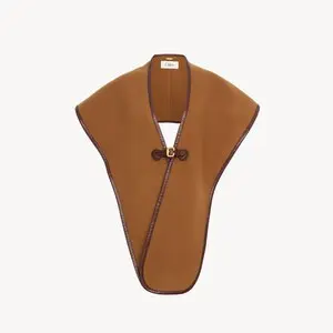 Chloé Camel Cape With Leather Trim And Buckle Detail - Dusty Camel