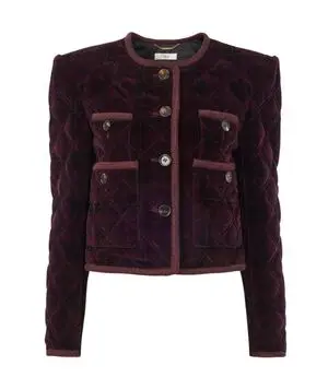 Chloé Boxy Collarless Jacket In Checked Quilted Cotton Velvet - Deep Purple