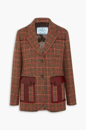 Prada Leathertrimmed Checked Woolblend Tweed Blazer - Orange
