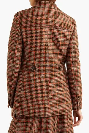 Prada Leathertrimmed Checked Woolblend Tweed Blazer