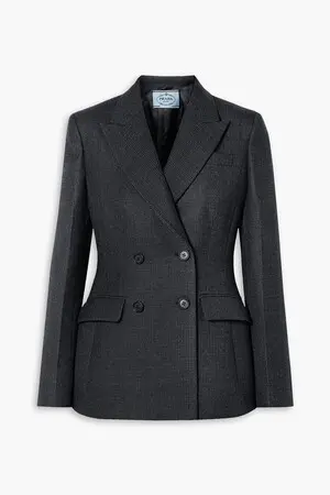 Prada Doublebreasted Checked Woolblend Blazer - Dark Gray