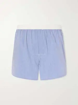 TOM FORD Striped Cotton-blend Poplin Boxer - Blue
