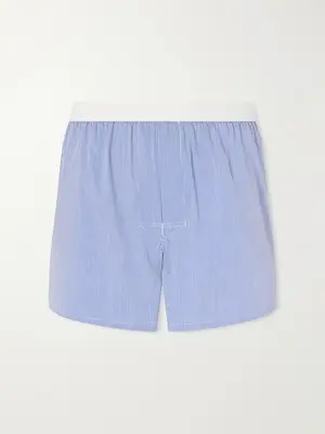 TOM FORD Striped Cotton-blend Poplin Boxer - Blue