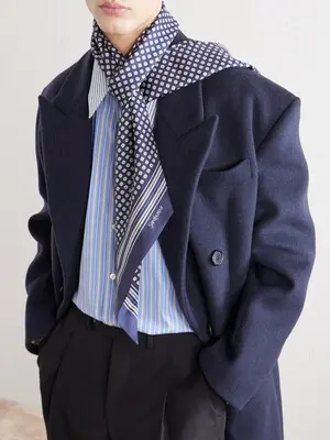 Saint Laurent Printed Silk-twill Scarf - Blue