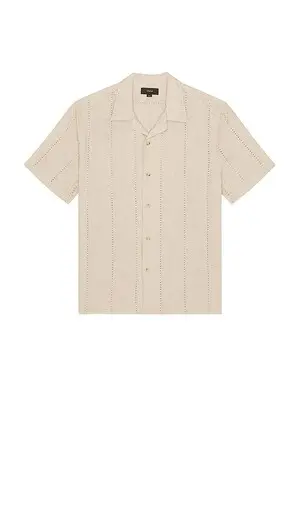 Vince Eyelet Stripe Linen Cabana Shirt In Brown
