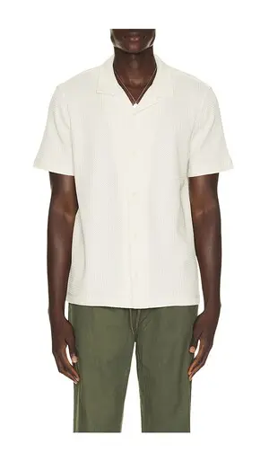 Vince Macro Waffle Cabana Shirt In Cream - Blanco