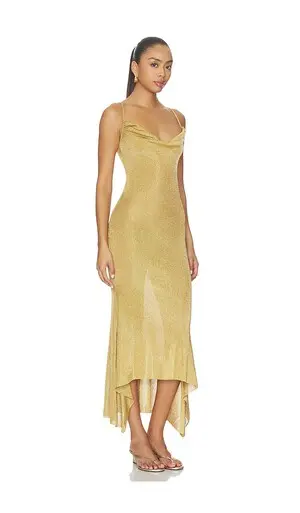 GUIZIO Elsie Cowl Neck Metallic Knit Dress - Gold