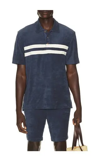 Faherty Brand Cabana Towel Terry Surf Stripe Polo In Blue - Deep Navy