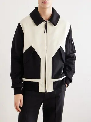 Golden Bear Two-tone Leather-trimmed Wool-felt Bomber Jacket - Neutrals