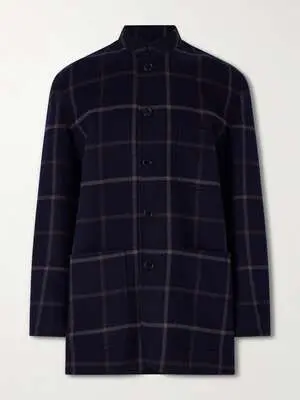 Dunhill Checked Wool-blend Coat - Navy