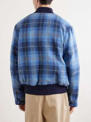 Golden Bear Leather-trimmed Wool Harris Tweed Bomber Jacket