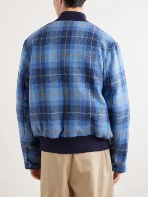 Golden Bear Leather-trimmed Wool Harris Tweed Bomber Jacket