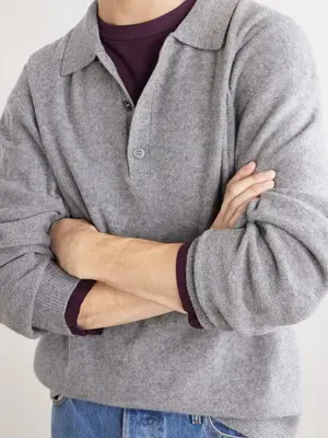 FRAME Wool Polo Sweater - Gray