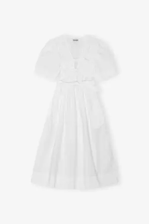 GANNI Black Stretch Cotton Dress - White