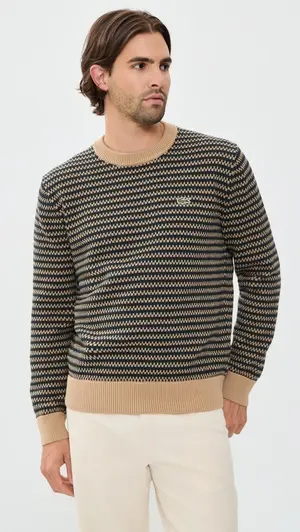 Lacoste Crew Neck Striped Knit Sweater