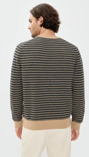 Lacoste Crew Neck Striped Knit Sweater