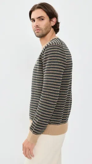 Lacoste Crew Neck Striped Knit Sweater