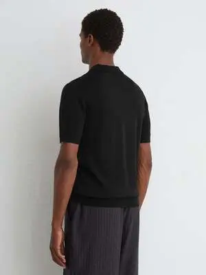 REISS Duchie Merino Wool Open Collar Polo Shirt