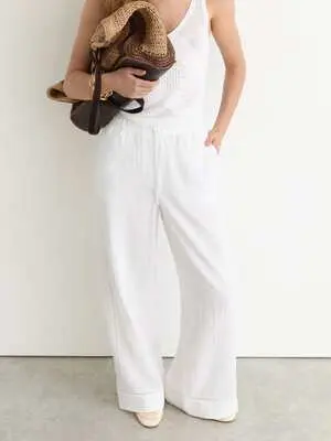 REISS Petite Cotton Cheesecloth Wide-leg Trousers