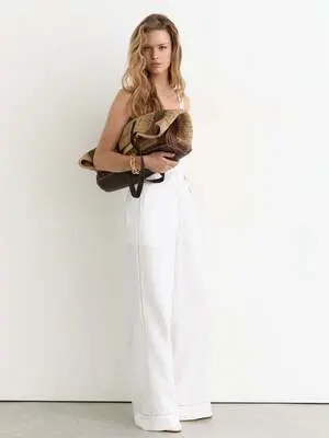 REISS Petite Cotton Cheesecloth Wide-leg Trousers