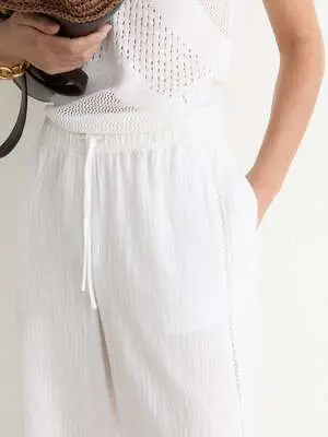 REISS Petite Cotton Cheesecloth Wide-leg Trousers