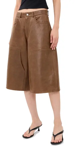 HAIKURE Silky Leather Patchwork Shorts