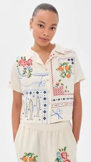 Agua Bendita Vittoria Embroidered Linen Shirt