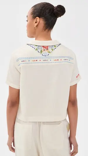 Agua Bendita Vittoria Embroidered Linen Shirt