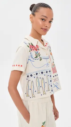 Agua Bendita Vittoria Embroidered Linen Shirt