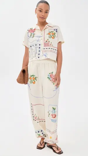 Agua Bendita Vittoria Embroidered Linen Shirt
