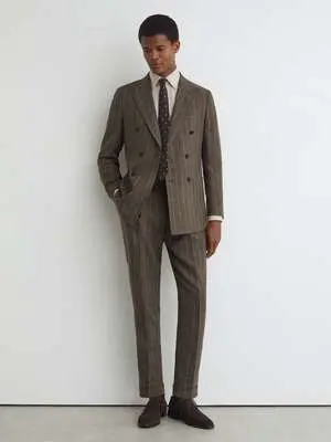ATELIER Linen-cotton Pinstripe Classic-fit Trousers