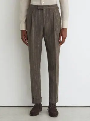 ATELIER Linen-cotton Pinstripe Classic-fit Trousers