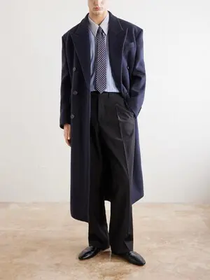 Saint Laurent Double-breasted Wool-blend Coat With Peak Lapels