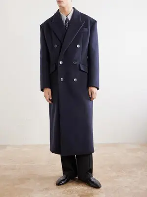 Saint Laurent Double-breasted Wool-blend Coat With Peak Lapels