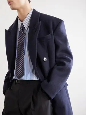 Saint Laurent Double-breasted Wool-blend Coat With Peak Lapels