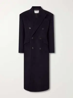 Saint Laurent Double-breasted Wool-blend Coat - Navy