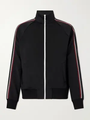 Saint Laurent Logo-detailed Striped Stretch-jersey Zip-up Sweatshirt - Black