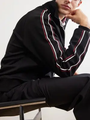 Saint Laurent Logo-detailed Striped Stretch-jersey Zip-up Sweatshirt
