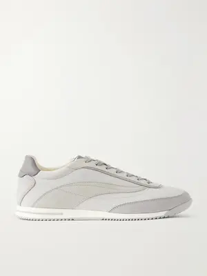 Brunello Cucinelli Suede And Leather-trimmed Shell Sneakers - Gray