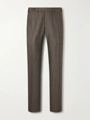 Brioni Plume Straight-leg Herringbone Wool Suit Trousers - Brown