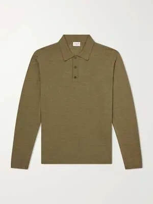 Saint Laurent Cashmere, Silk And Linen-blend Polo Shirt - Green