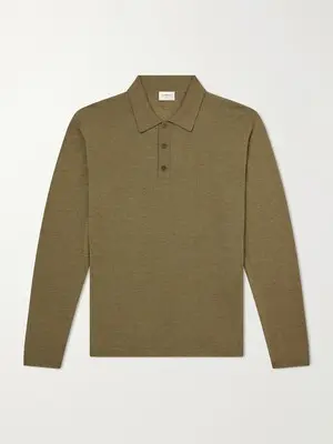 Saint Laurent Cashmere, Silk And Linen-blend Polo Shirt - Green